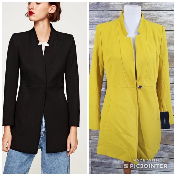 Zara | Jackets & Coats | Nwt Zara Yellow Inverted Collar Blazer Coat ...